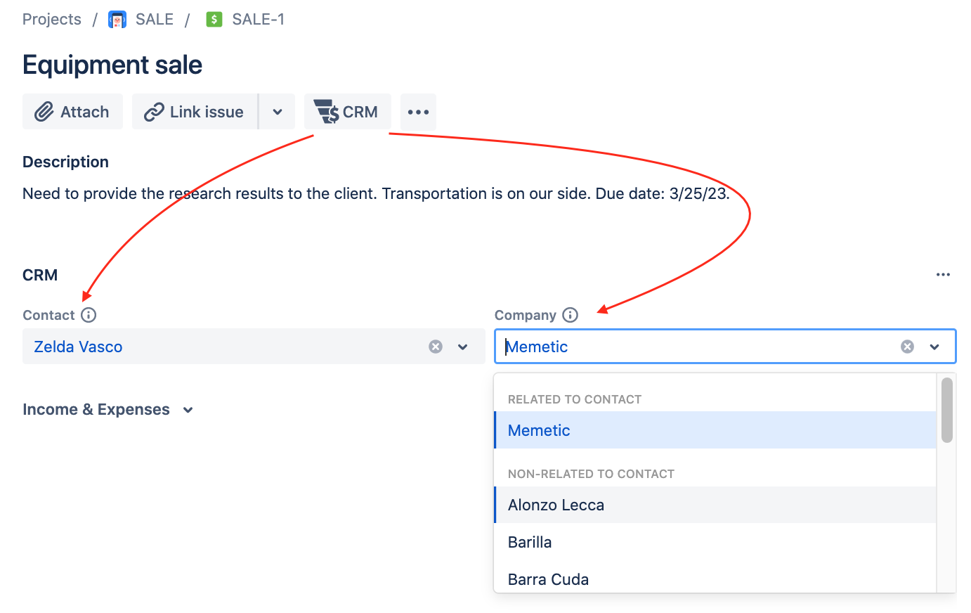 Linking Issues & CRM entries
