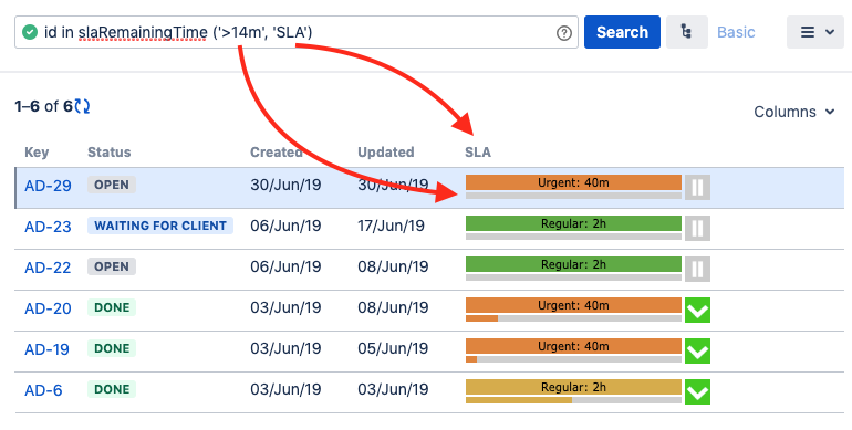 SLA & OLA JQL-functions